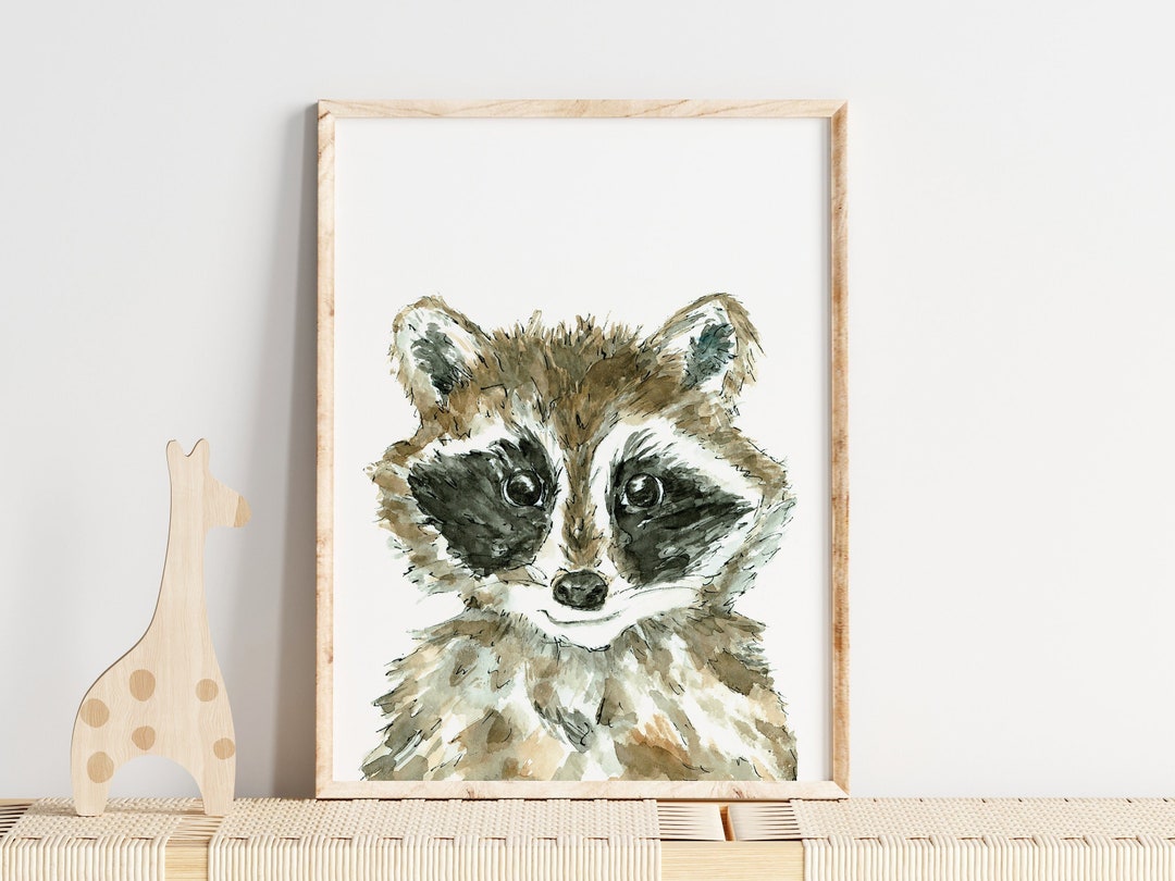 Raccoon Art Print, Woodland Nursery Theme, Nursery Decor, Baby Animal ...