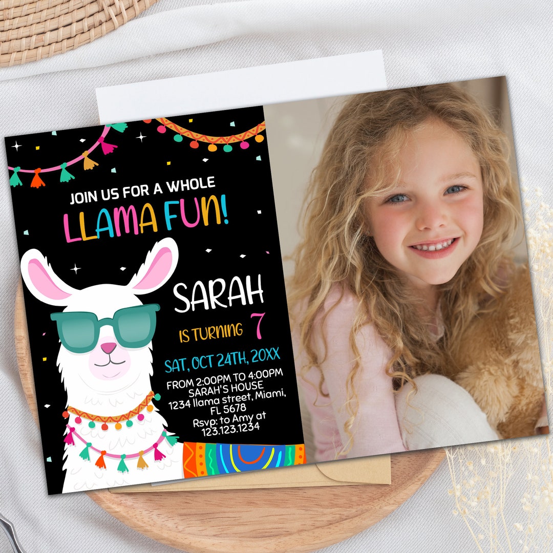 Llama Birthday Invitation With Photo Llama Birthday Llama - Etsy