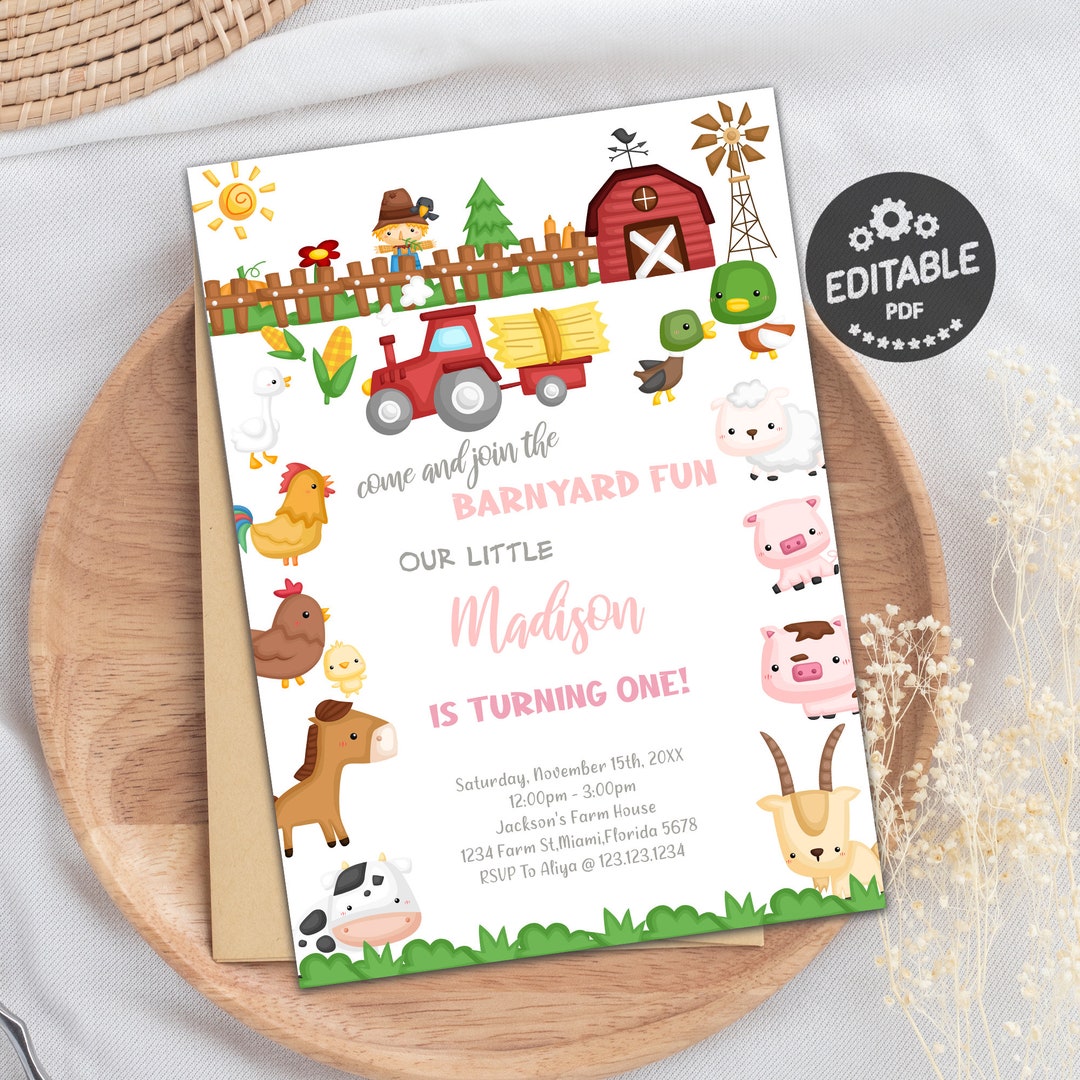 Farm Invitation, Farm Birthday Invitation Printable, Farm Animals Party ...