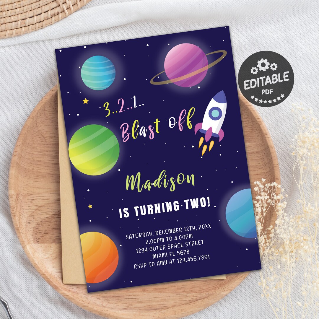 Outer Space Birthday Invitation Planets Invite Outer Space Etsy