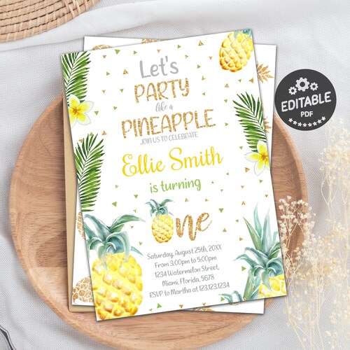 Pineapple Birthday Invitation Tropical Birthday Editable - Etsy