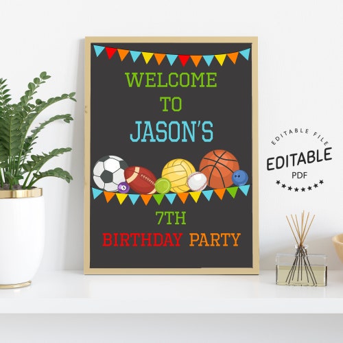 Sports Welcome Sign Sports Birthday Party Welcome Sign - Etsy