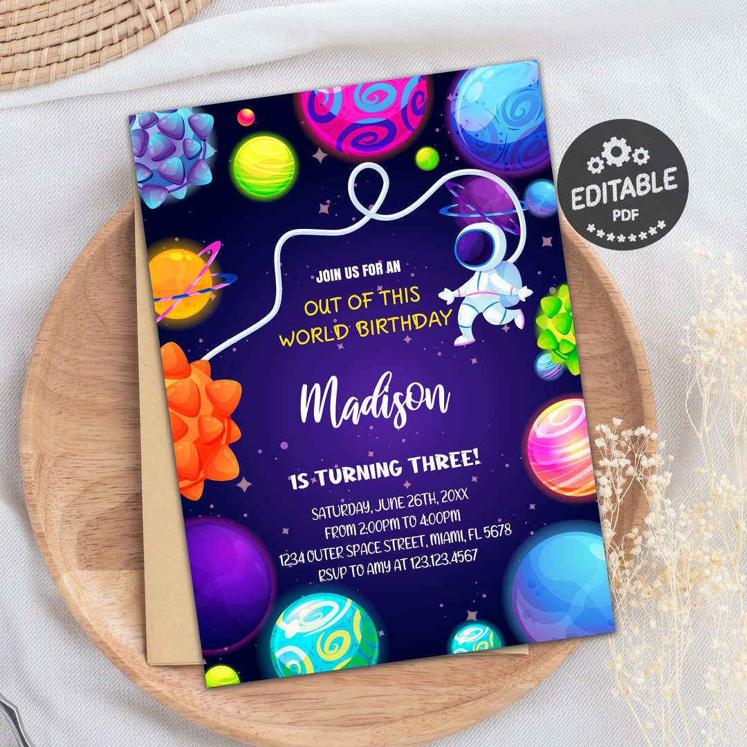 Outer Space Birthday Invitation Planets Invite Outer Space Etsy