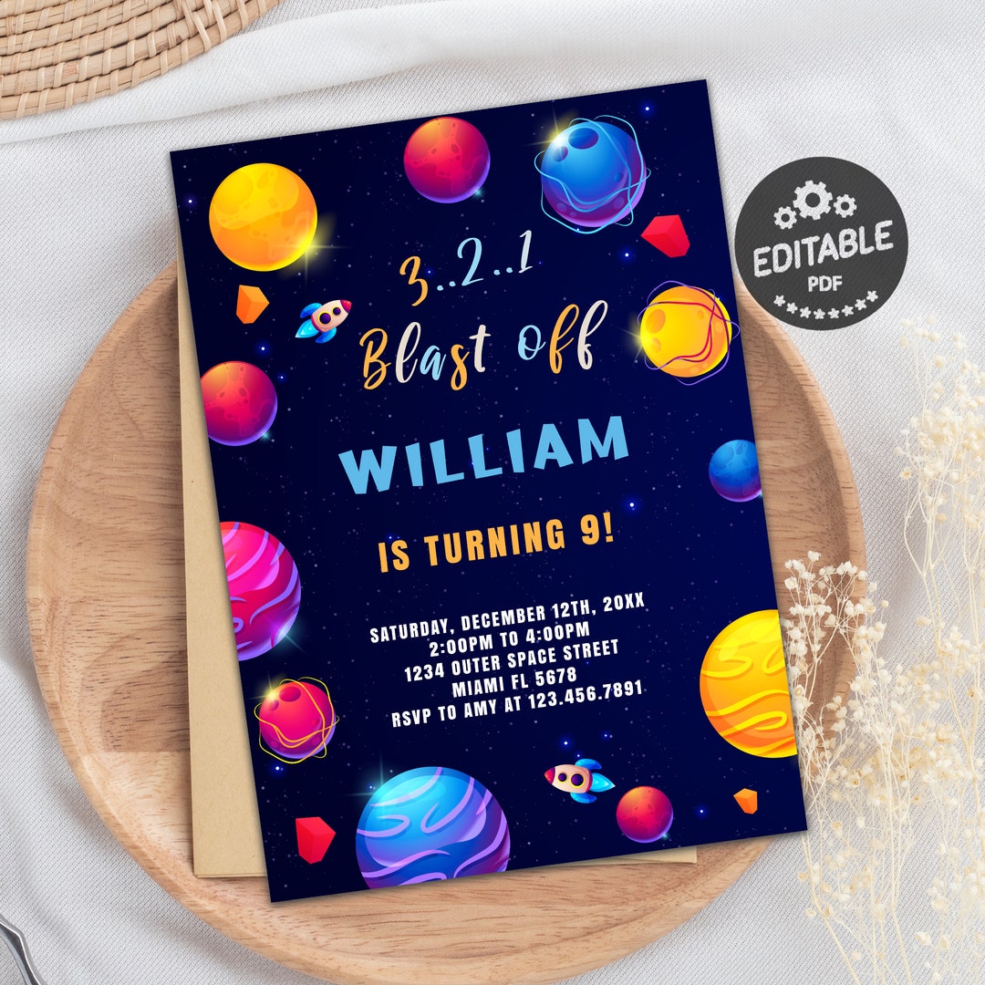 Outer Space Birthday Invitation Planets Invite Outer Space - Etsy