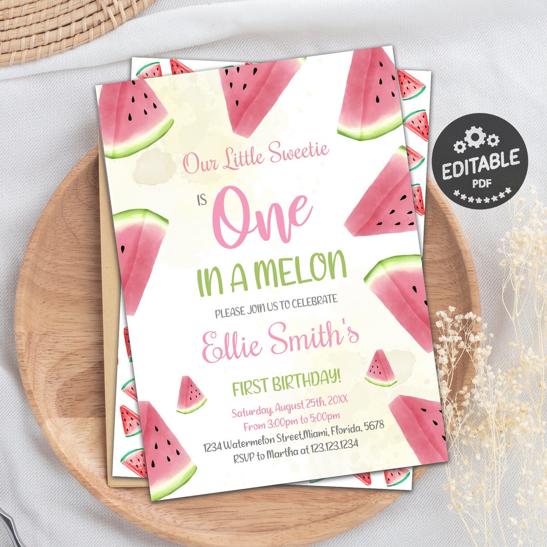 Watermelon Invitation, One in a Melon Invitation, Watermelon Birthday ...