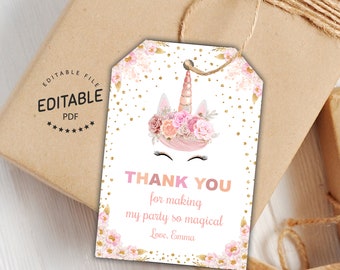 Unicorn Favor Tags Unicorn Birthday Party Tag Unicorn Gift - Etsy