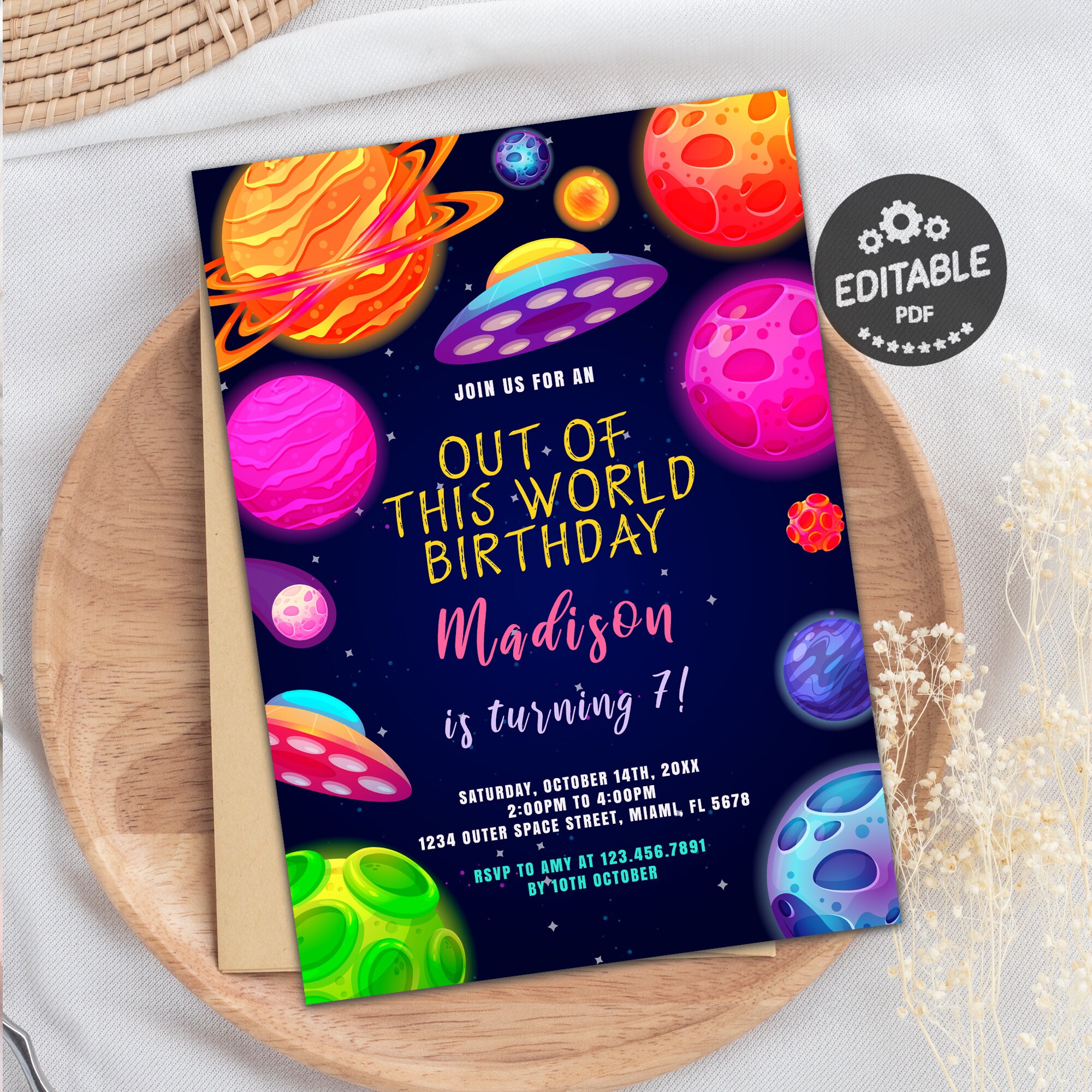 Space Themed Digital Invitations Girl - Etsy