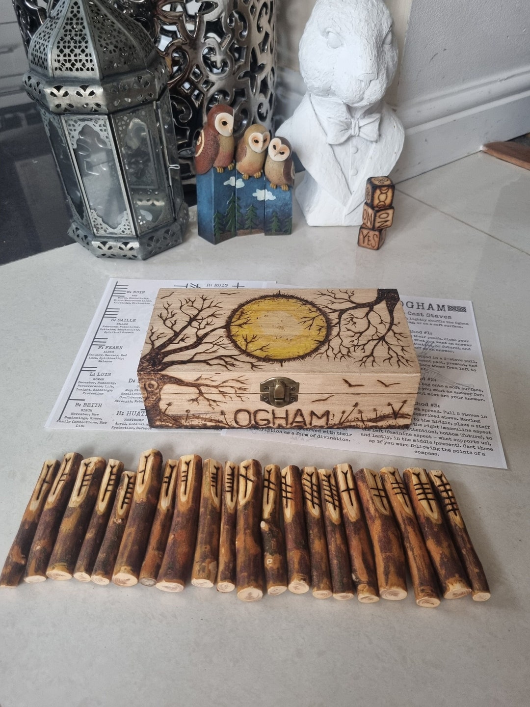 Ogham Staves Wooden Box of Magical Yew Tree Wood Divination Fortune ...