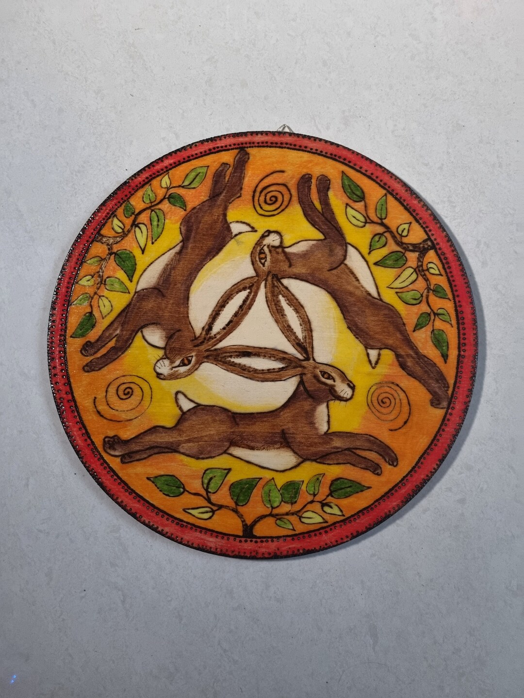 The Three Hares Spiritual Art Pyrography Original Art, Hand Painted ...
