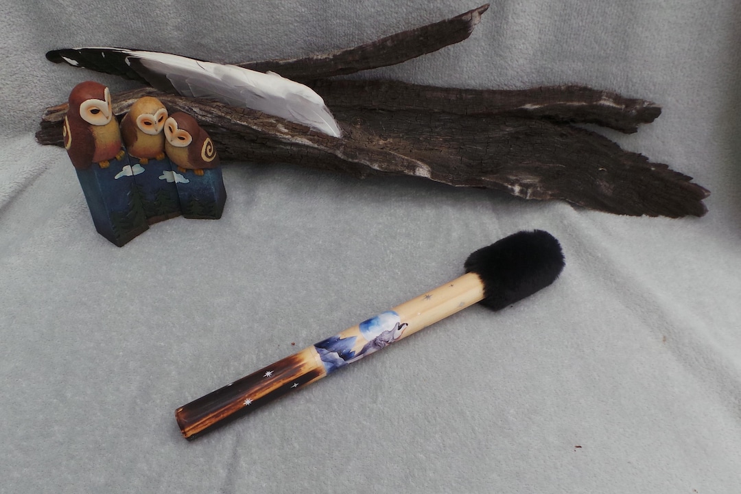 Wolf Spirit Animal Drum Beater, Faux Fur Shamanic Healing Mallet, Pine ...