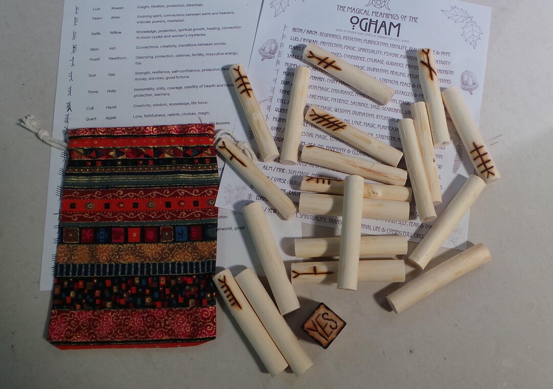 Fir Tree Wood Ogham Staves Set: Celtic Divination Oracle With Bag & Yes ...