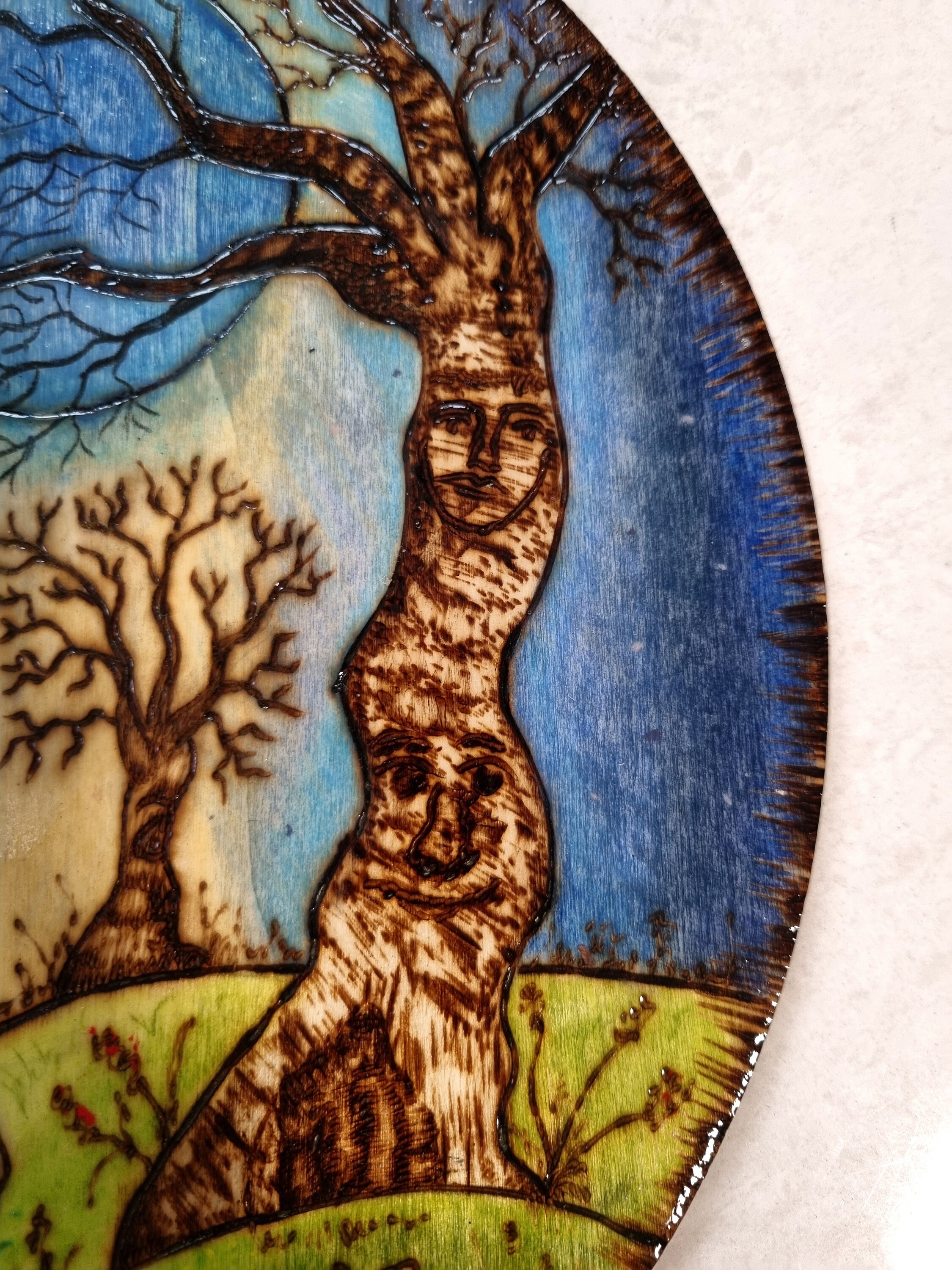 Moon Gazing Hare, Whimsical Art Pyrography Original Art, Hand Painted ...