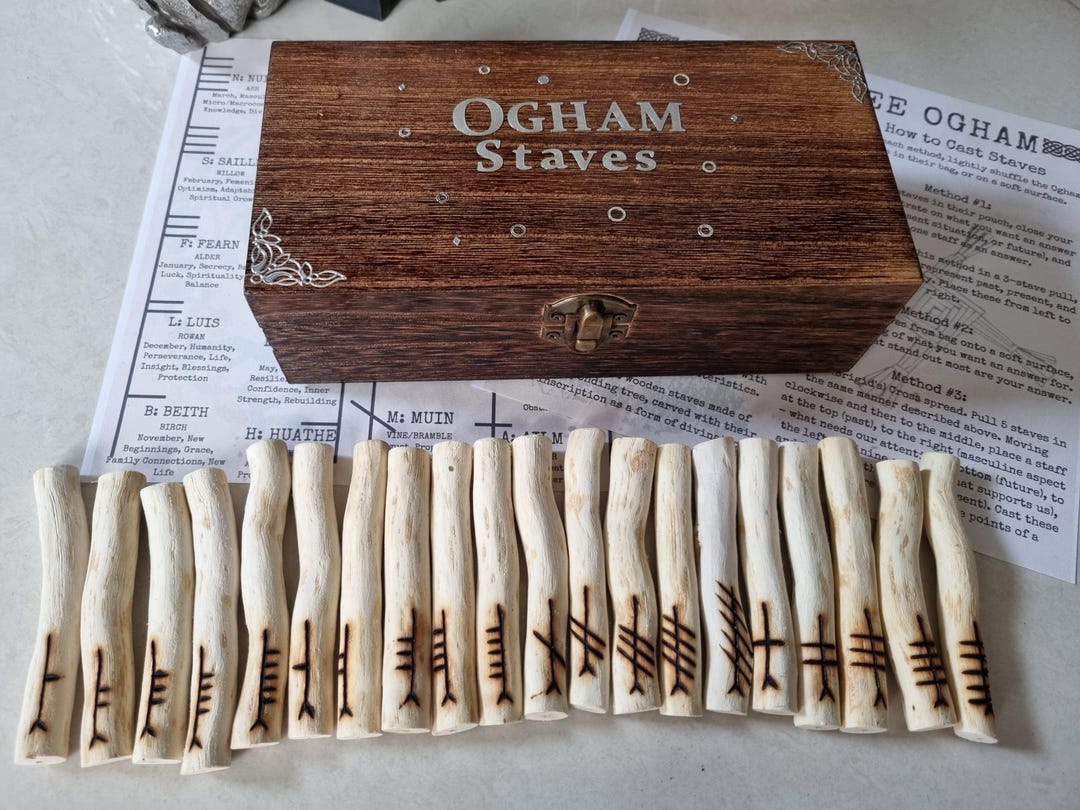 Celtic Ogham Staves Boxed Ivy Tree Wood, Divination Fortune Telling ...