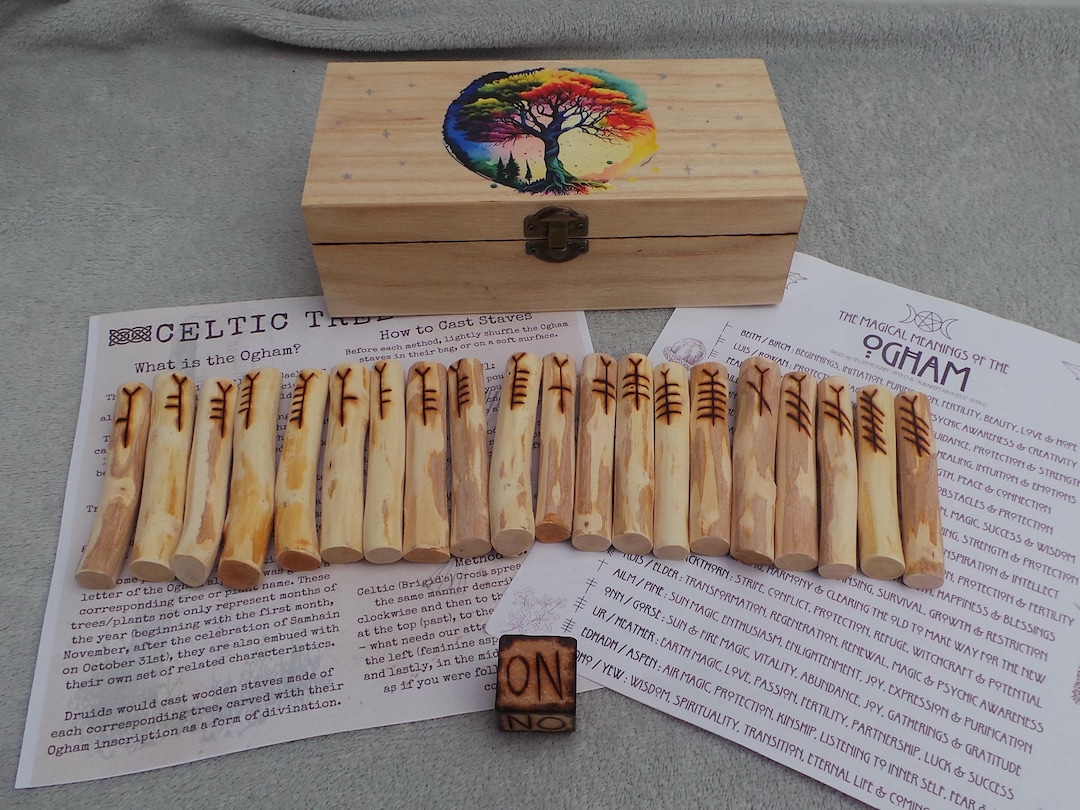 Ogham Staves Set: Hawthorn Tree Wood Divination Oracle With Celtic Box ...