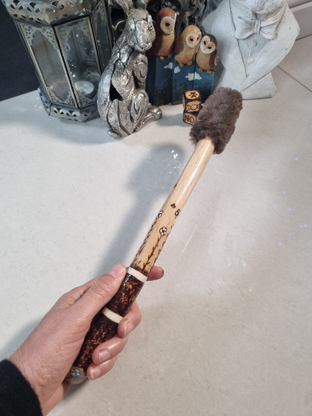 White Flowers Willow Tree Drumstick Hand Crafted Drumbeater Shamanic ...