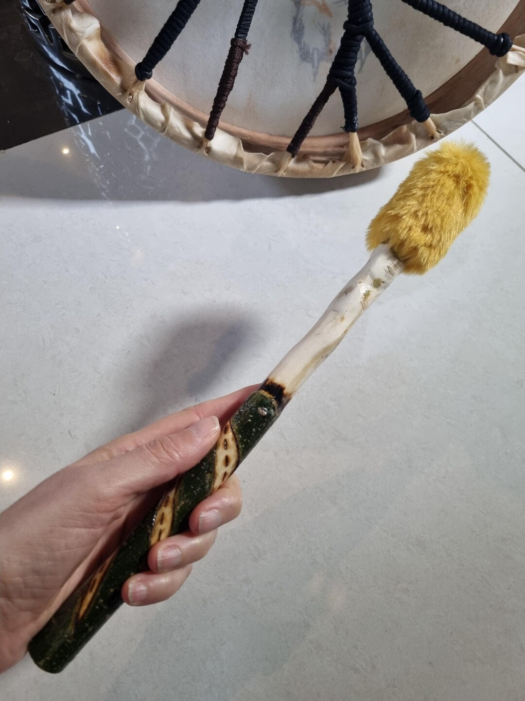 Handmade Holly Wood Drum Beater: Faux Fur Shamanic Drumstick - Etsy