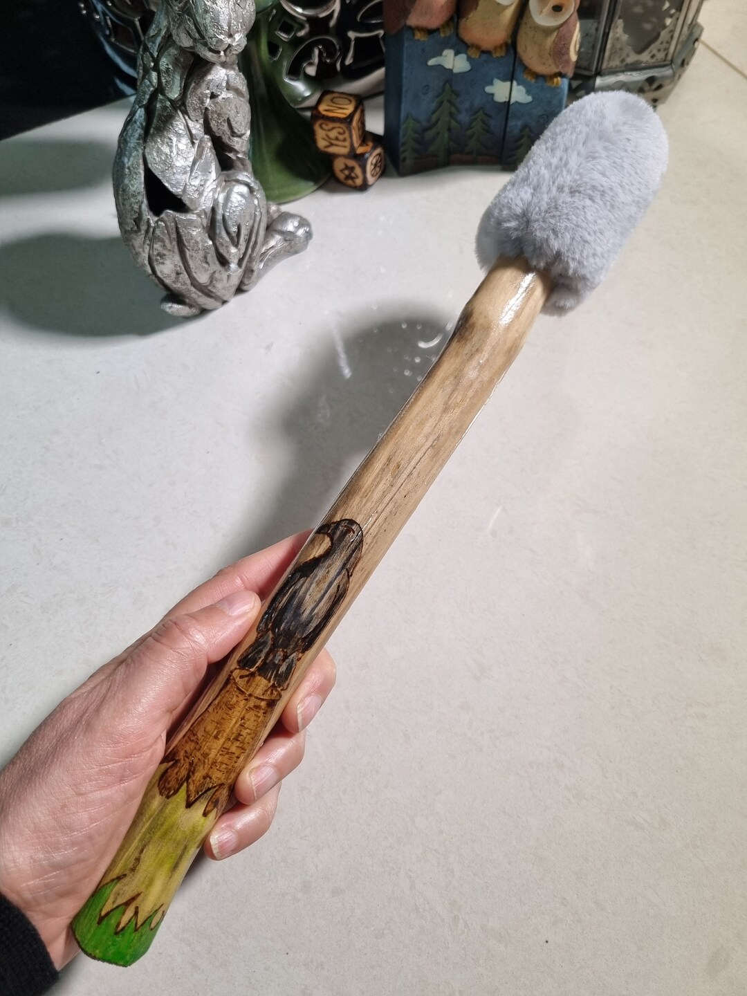 Extra Long Raven Crow Artwork Shaman Drumstick Hand Crafted Drumbeater ...