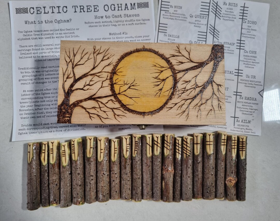Elder Tree Ogham Staves Set: Celtic Divination Oracle With Wooden Box ...