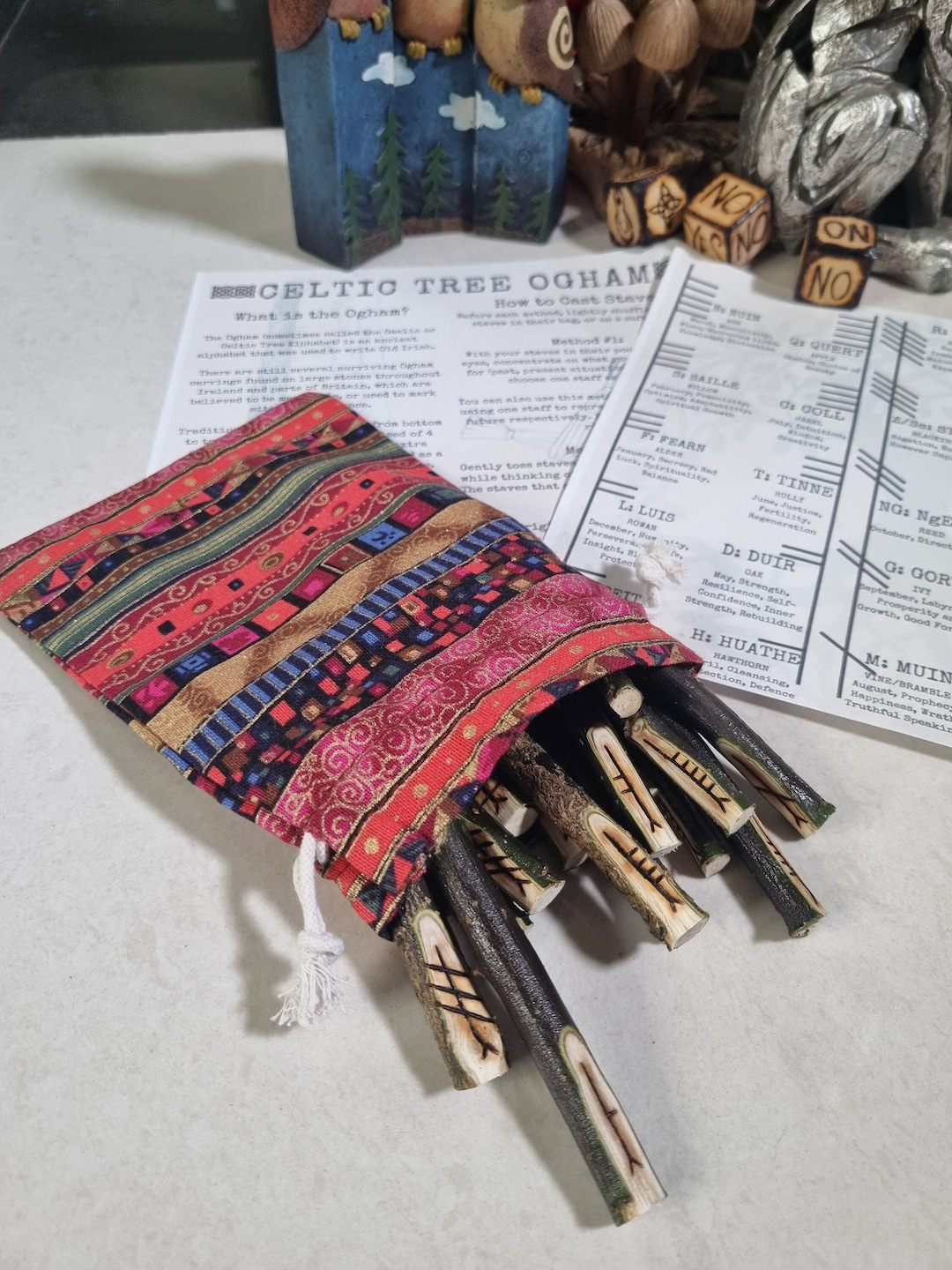 Full Set Wood Ogham Staves, Magical Holly Wood With Bag, Divination ...