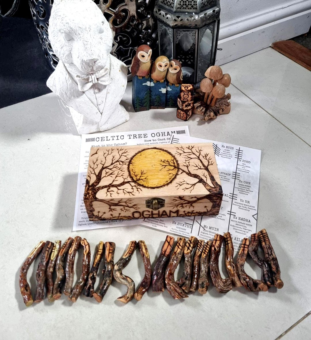 Heather Wood Ogham Staves Set: Celtic Divination Oracle in Pyrography ...