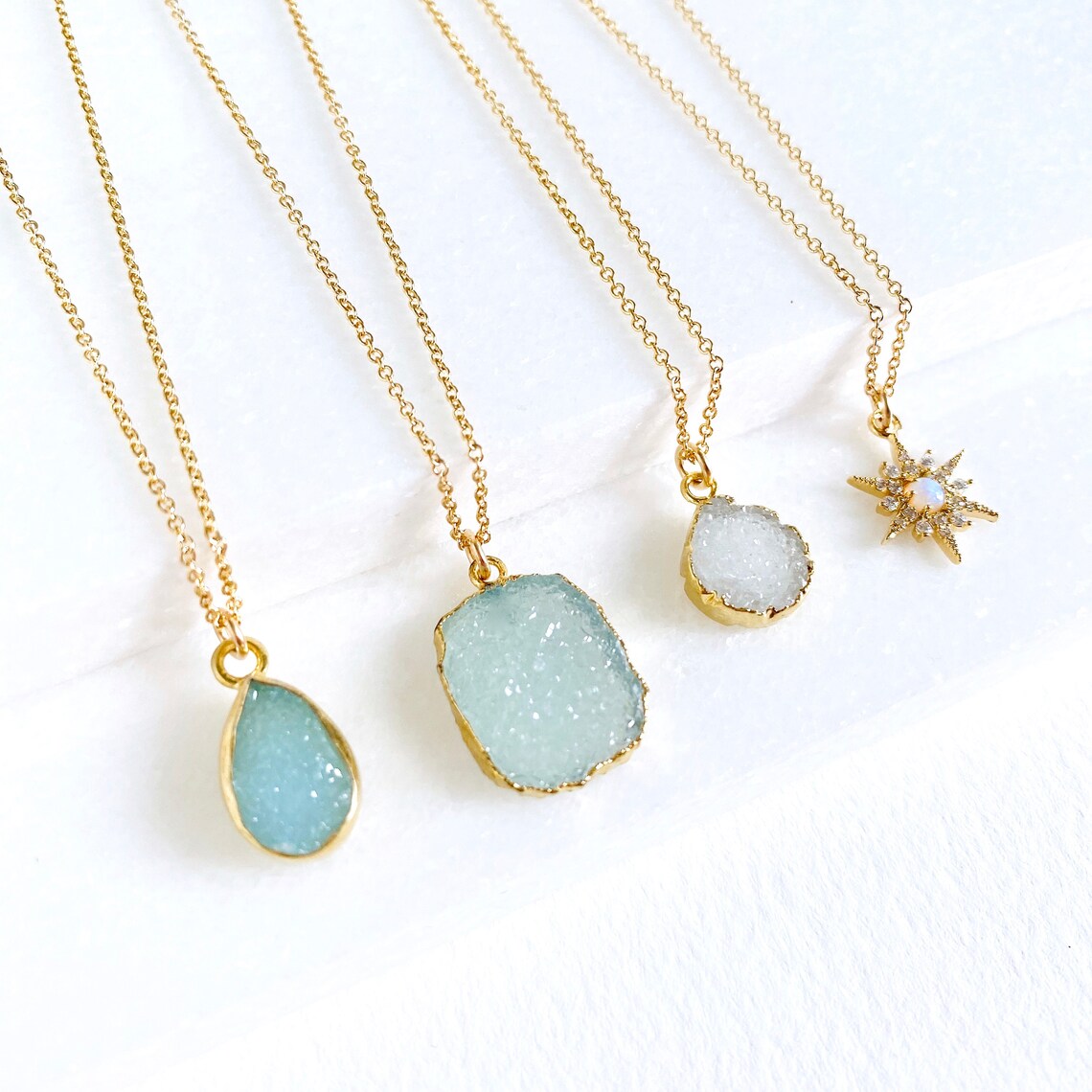 Druzy Necklace Crystal Druzy Pendant Raw Stone Necklace - Etsy