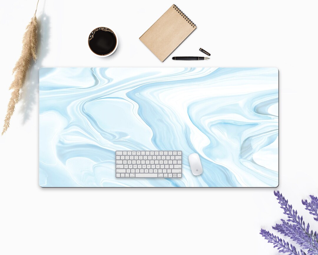 Marble Desk Mat, Blue Wavy Marble Desk Mat, Extra Large Desk Mat, Large ...