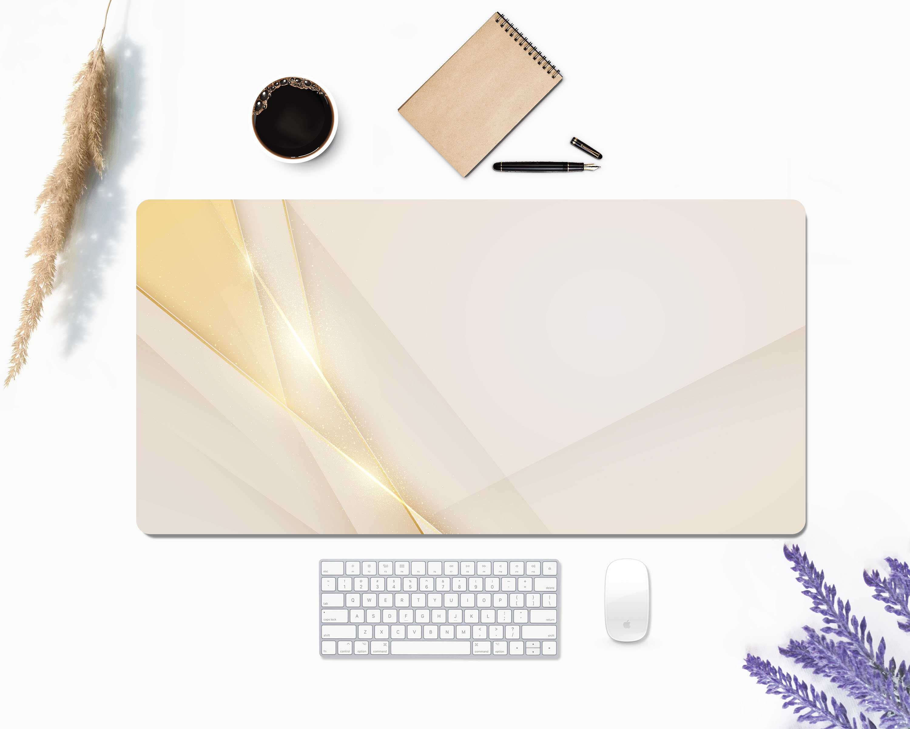 Elegant Beige and Gold Aesthetic Desk Mat Gold Desk | Etsy