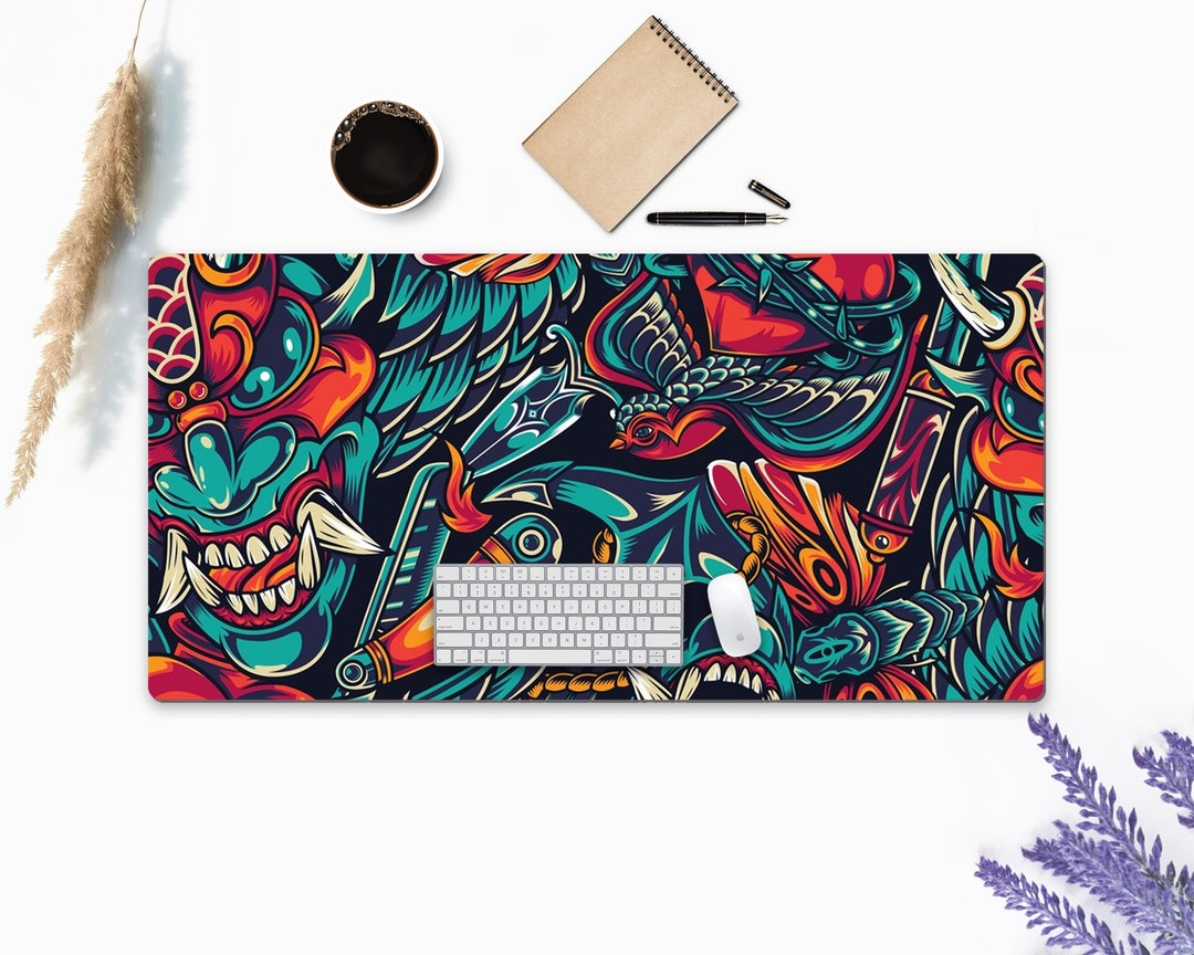 Desk Mat Extra Large, Vintage Tattoos Art Gaming Desk Mat, Gamer Desk ...