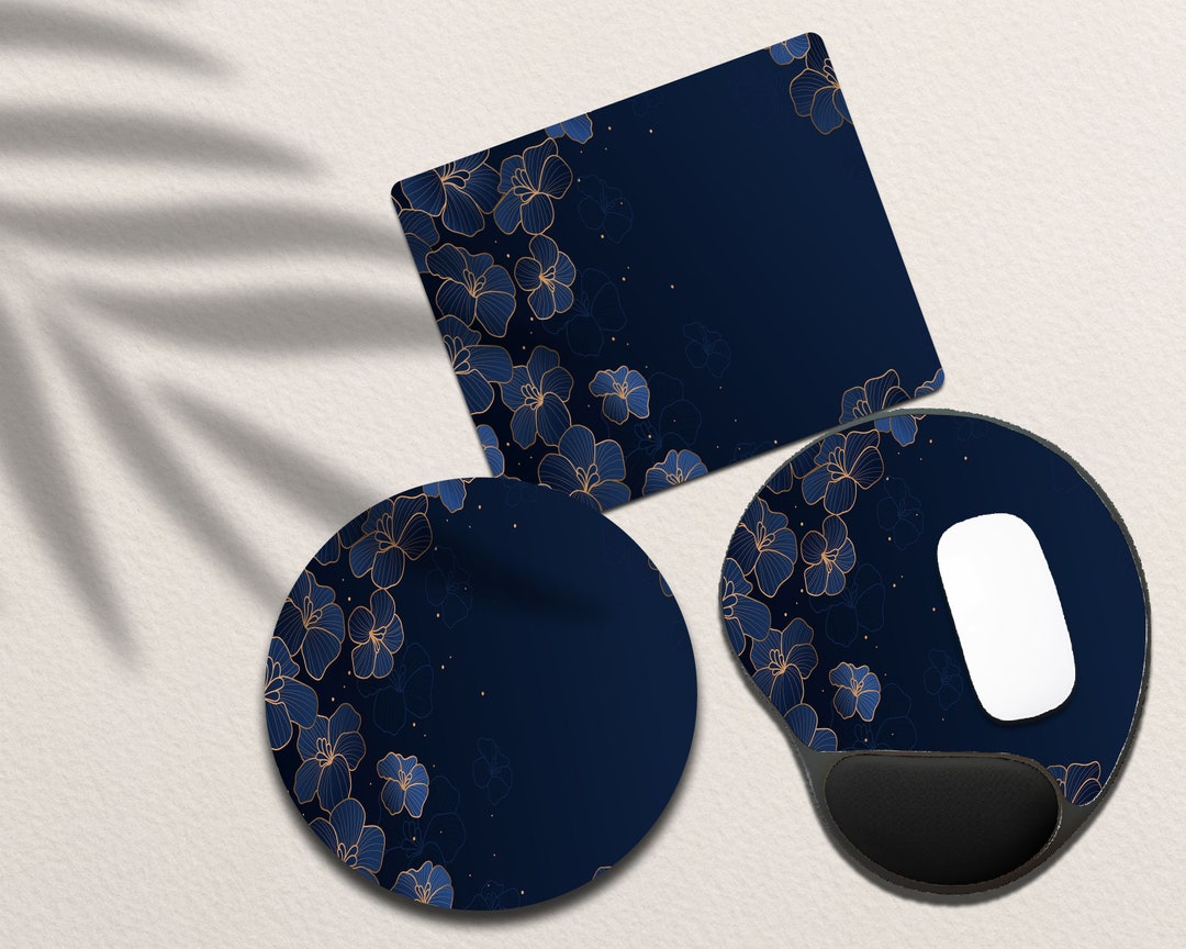 Blue Background Floral Cute Mouse Pad Mouse Pad With Wrist - Etsy