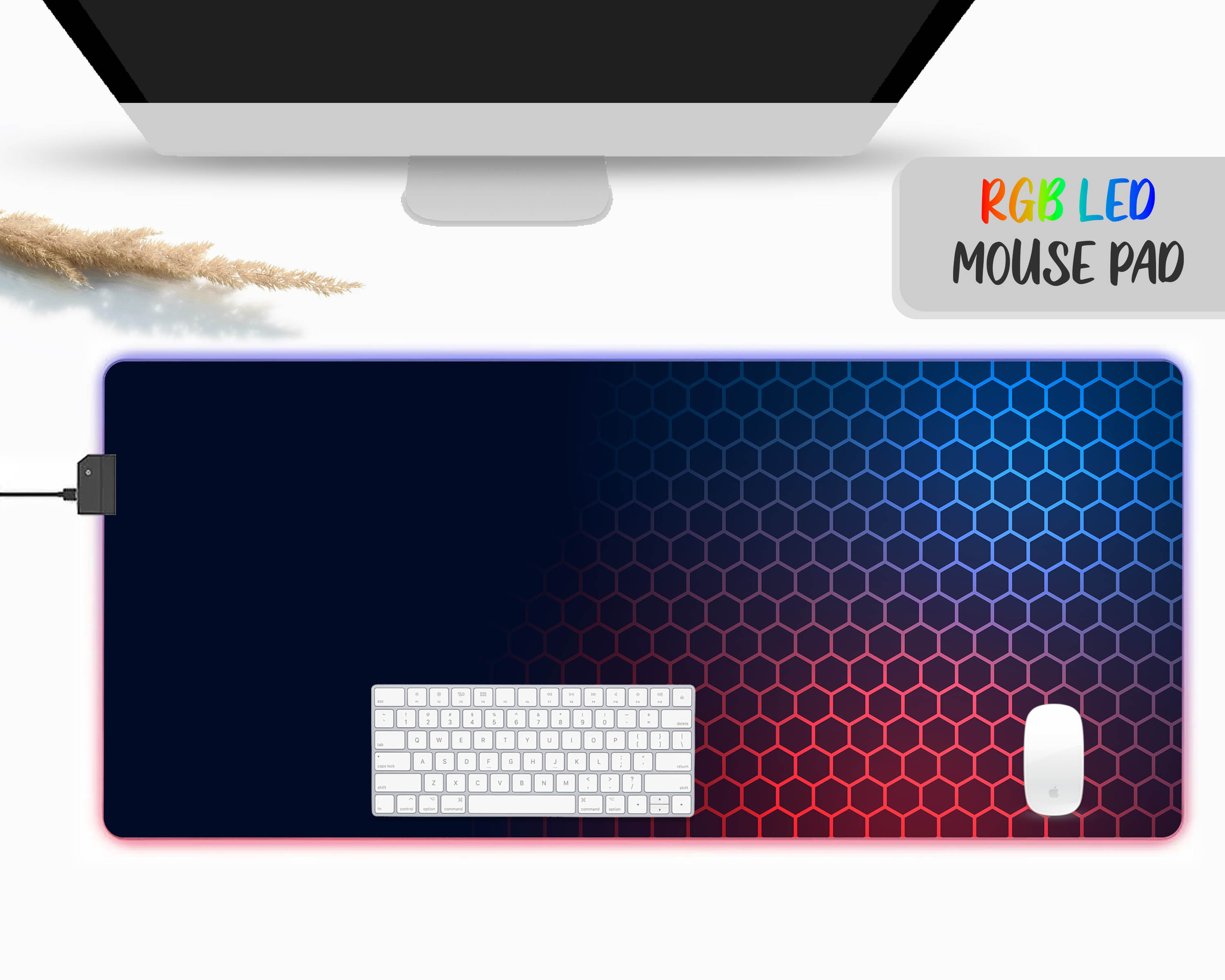 Blue And Red RGB LED Extra Large Hexagonal Pattern Desk Mat Gaming ...