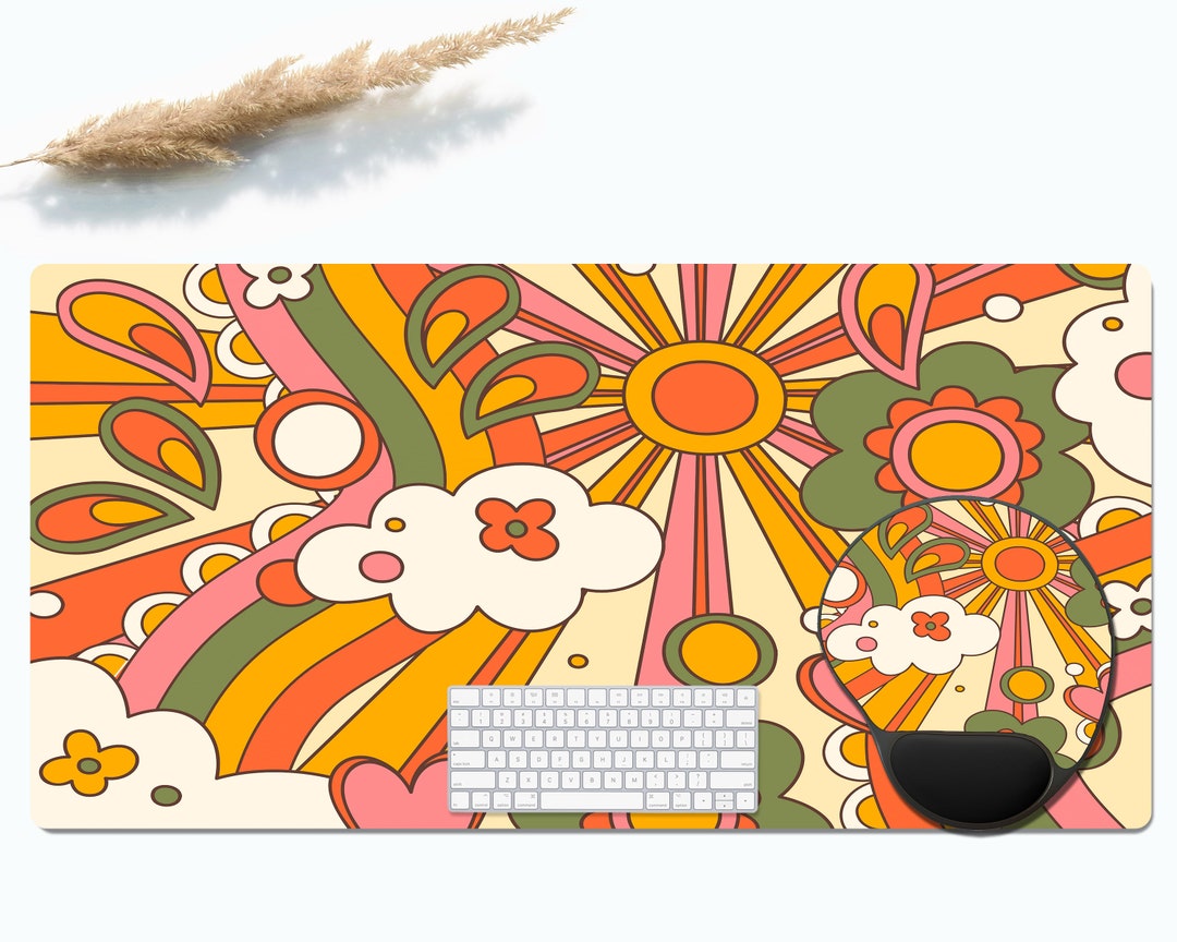 Hand Drawn Distorted Groovy Desk Mat, Extra Large Desk Mat, Large ...