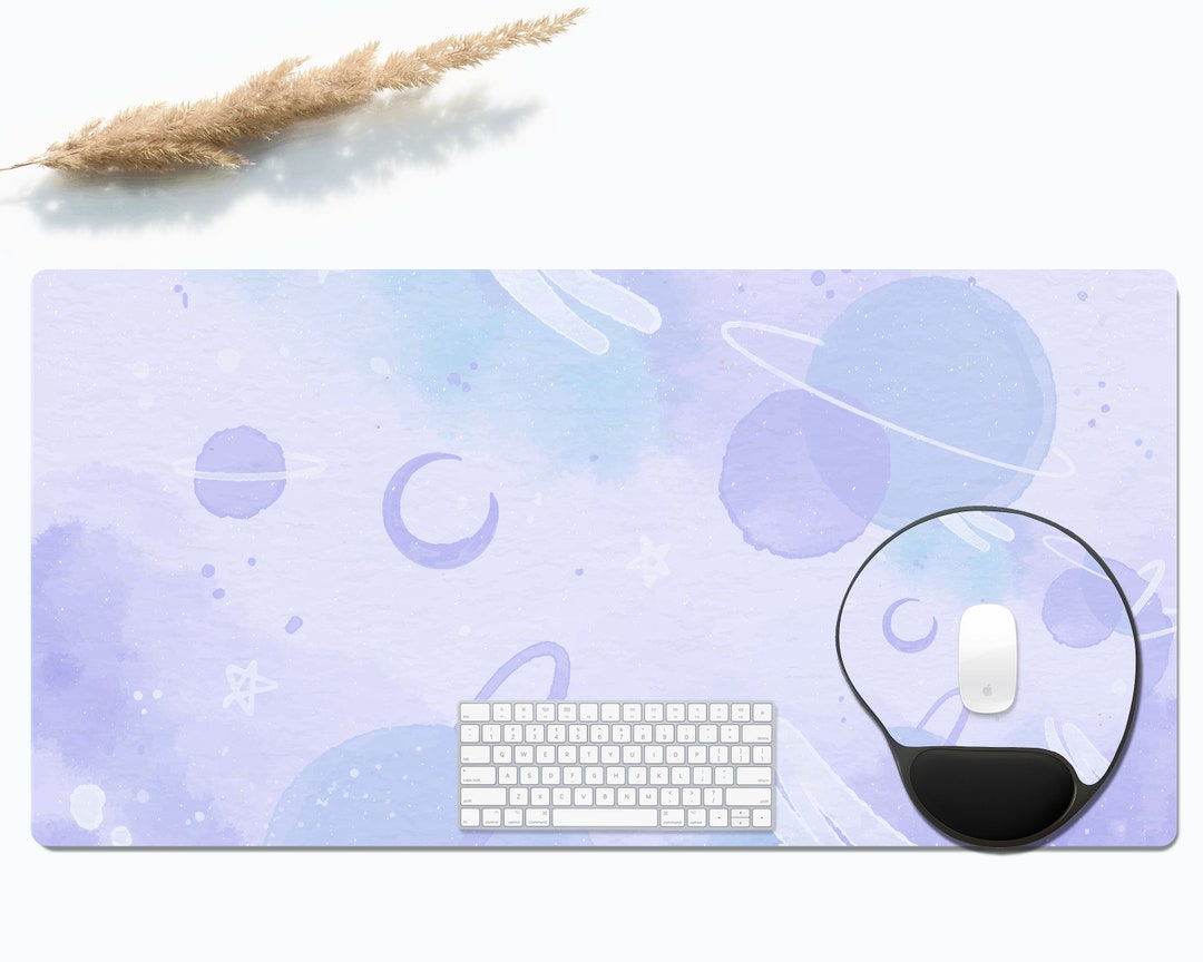 Watercolor Planets Desk Mat Cute, Purple Desk Mat, Computer Desk Mat ...