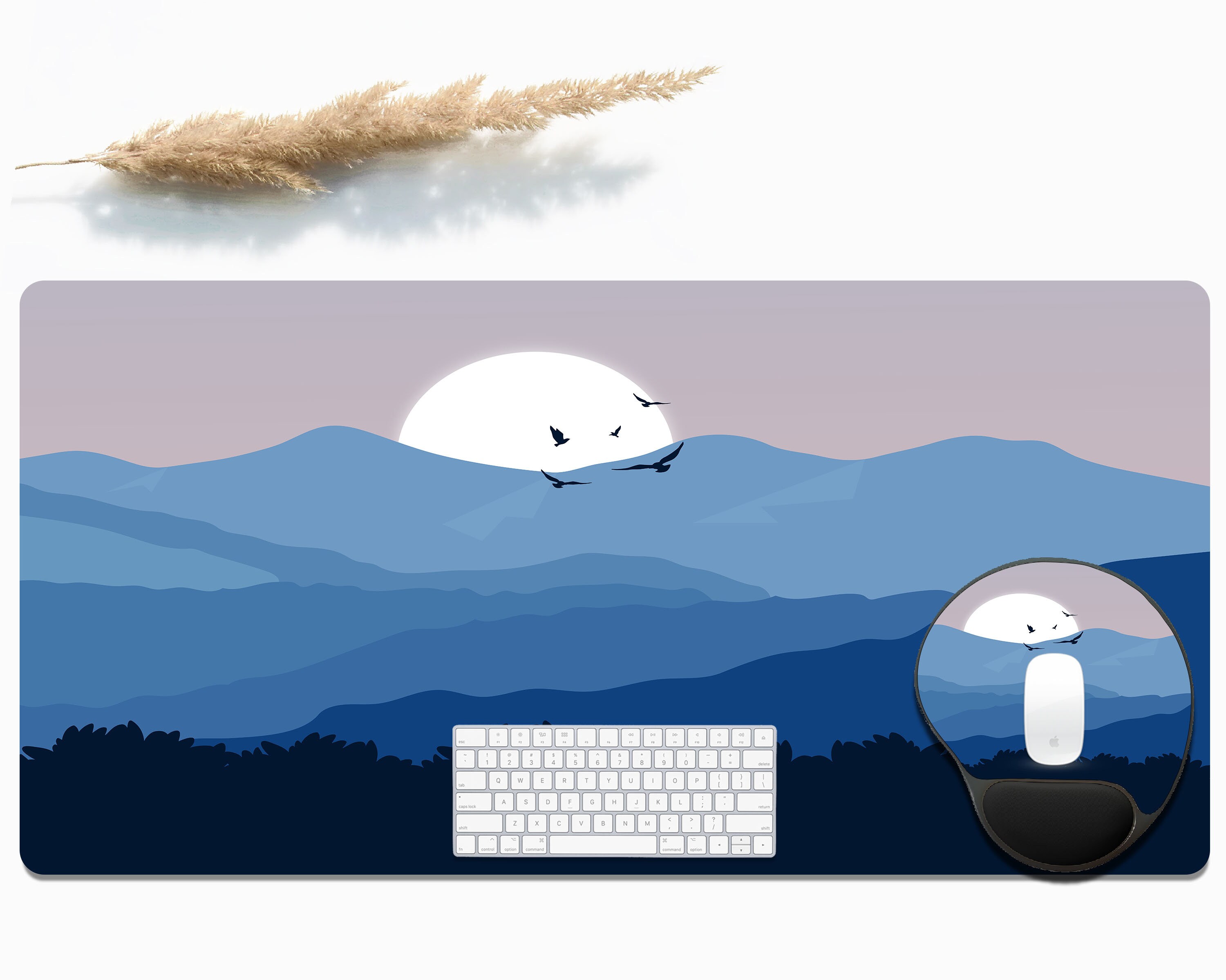 Sunset Mountains Landscape Blue Desk Mat Extra Large Desk | Etsy