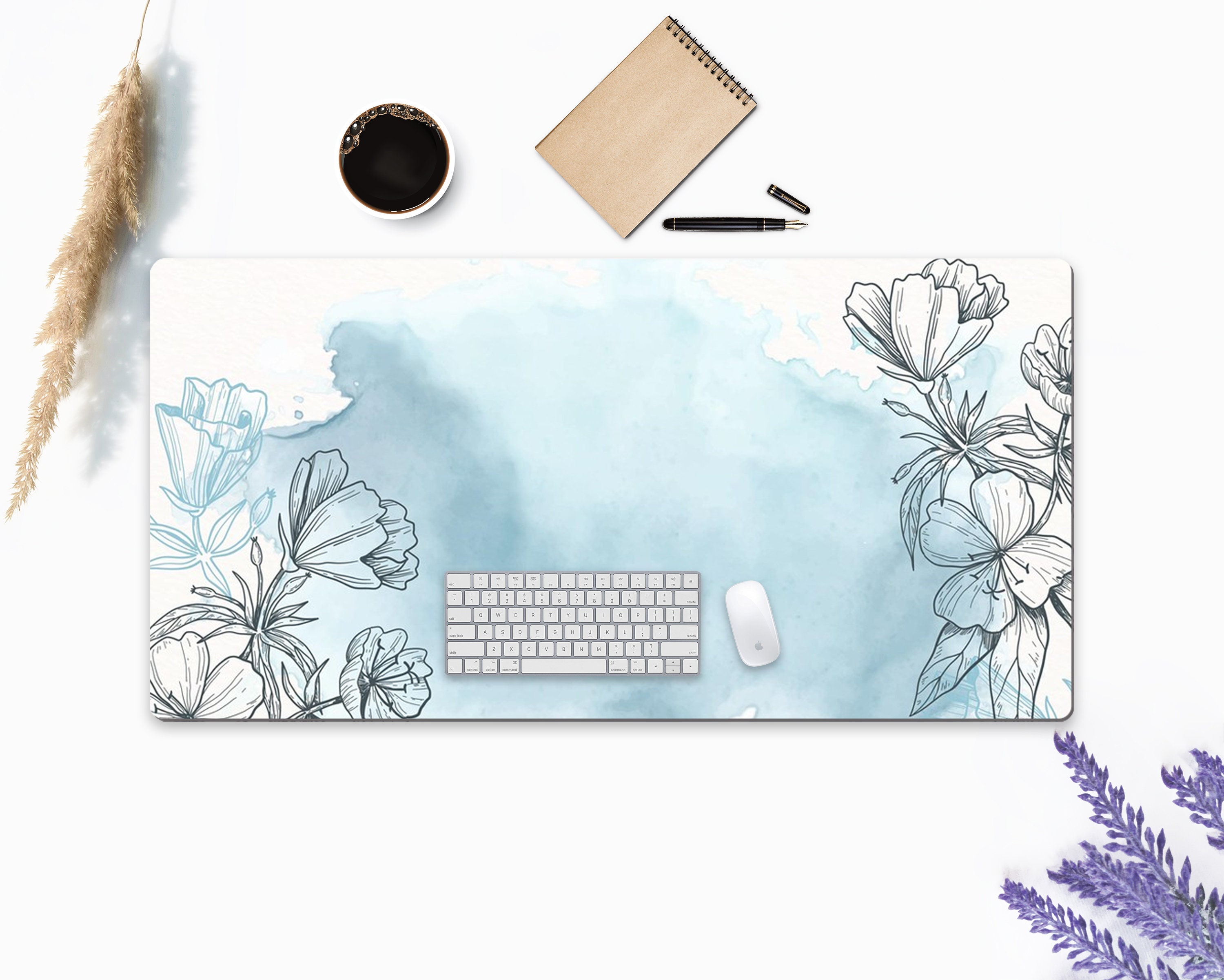 Blue Pastel Floral Desk Mat Abstract Desk Mat Cute Desk Pad | Etsy