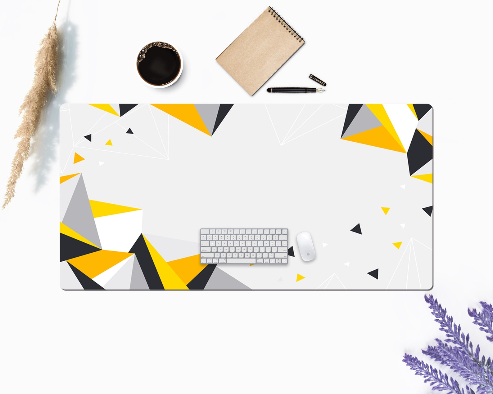 Geometric Black and Yellow Gaming Desk Mat, Extra Large Desk Mat, Desk ...