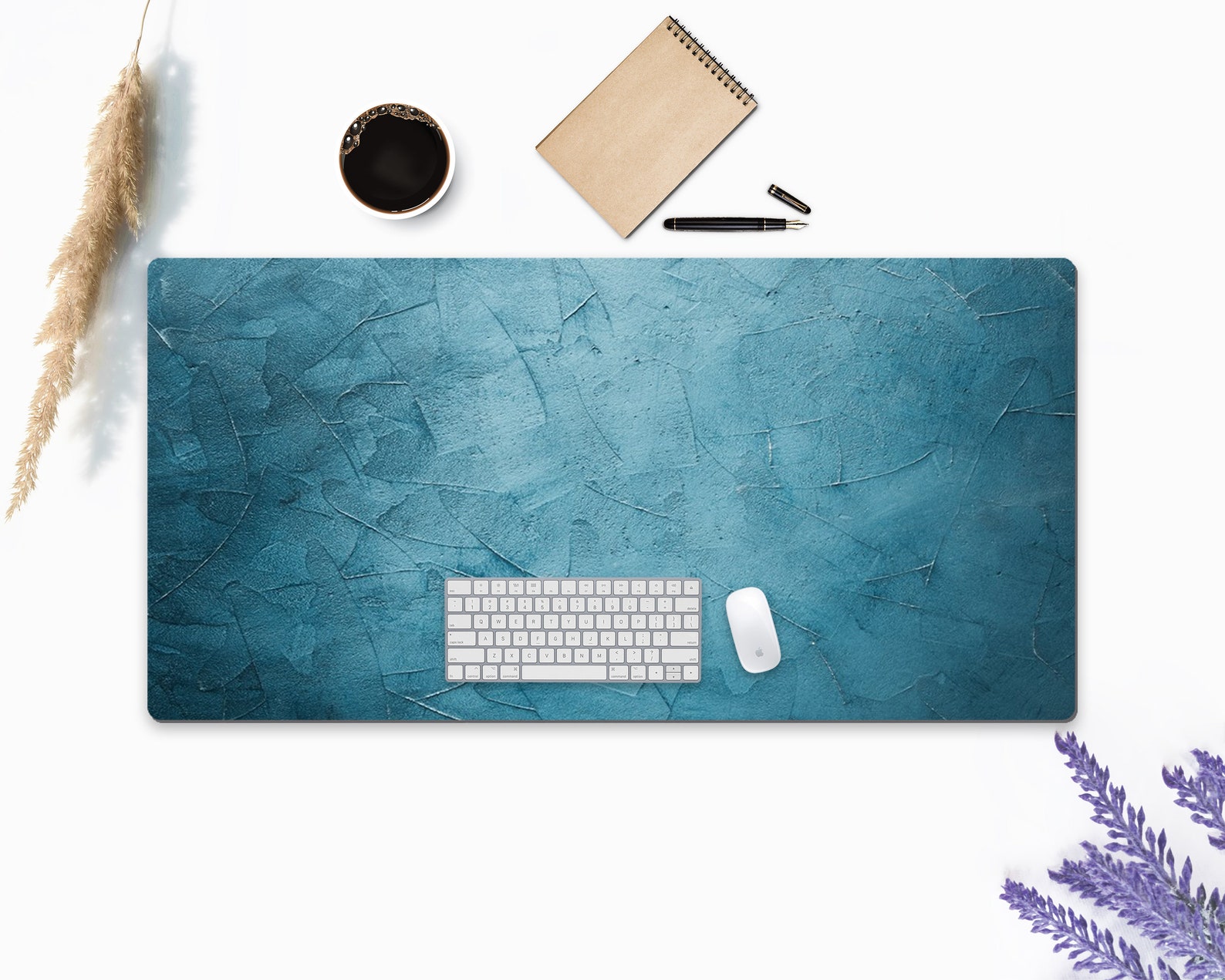 Desk Mat Extra Large, Blue Vignette Marble Desk Mat, Abstract Desk Mat ...