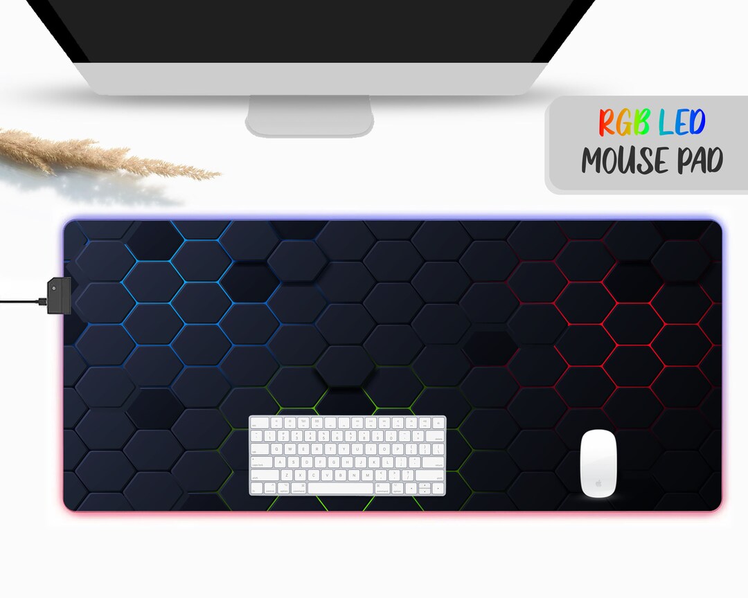 RGB LED Extra Large Hexagonal Pattern Desk Mat Gaming, Large Gaming ...