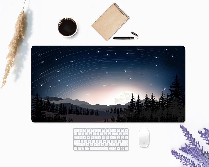 Moonlight and Stars Forest Desk Mat Gaming Extra Large Desk - Etsy