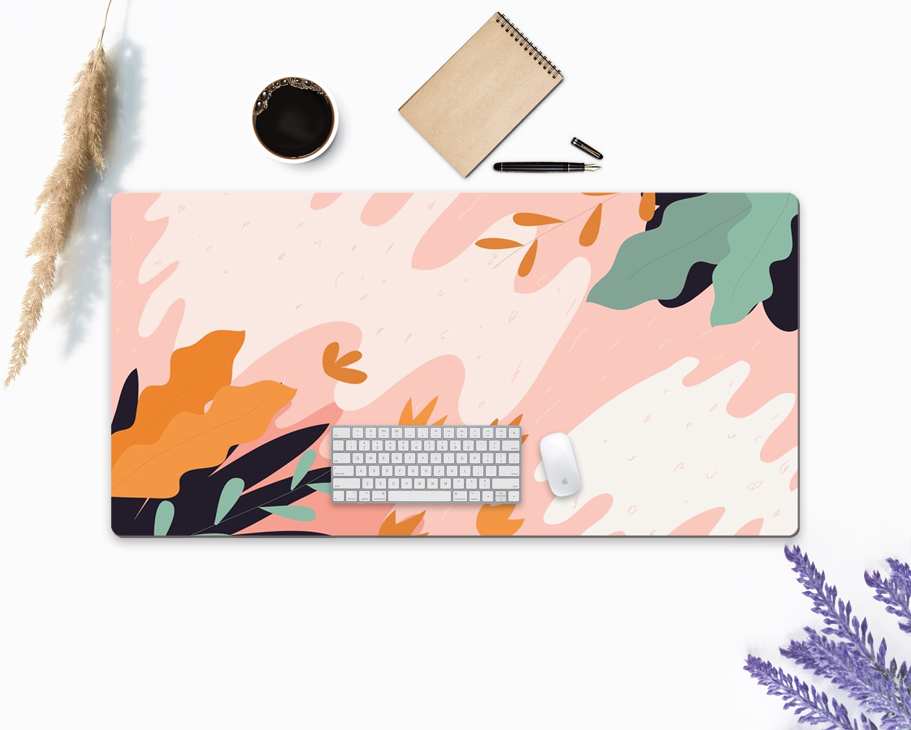 Abstract Hand Drawn Vintage Floral Desk Mat Cute Desk Pad | Etsy