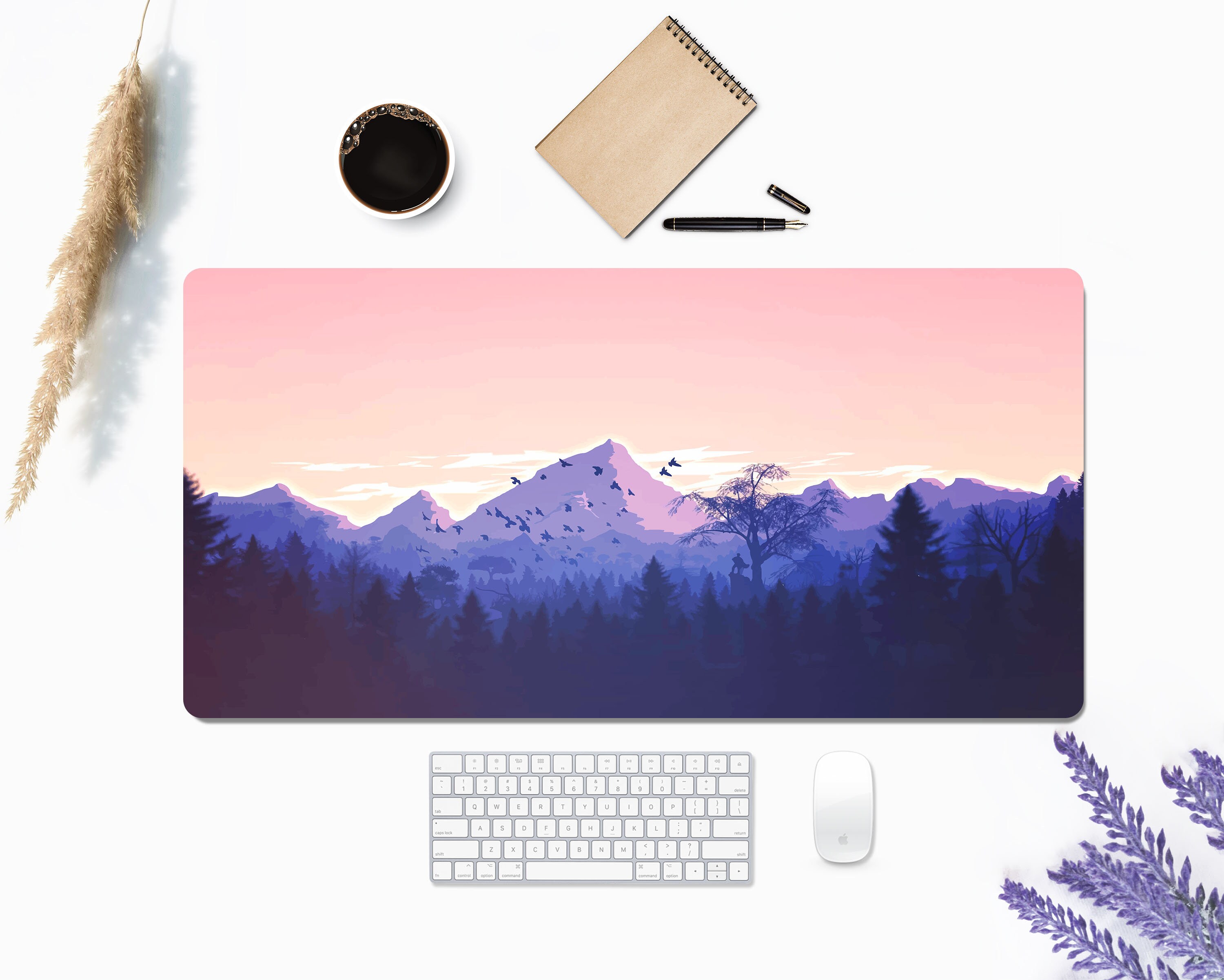 Pink and Blue Sunset Mountain Landscape Desk Mat Extra Large - Etsy