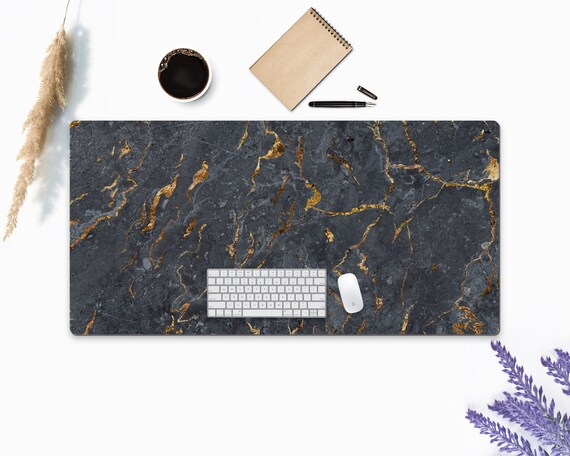 Desk Mat Extra Large Stone Background Golden Strokes Desk - Etsy