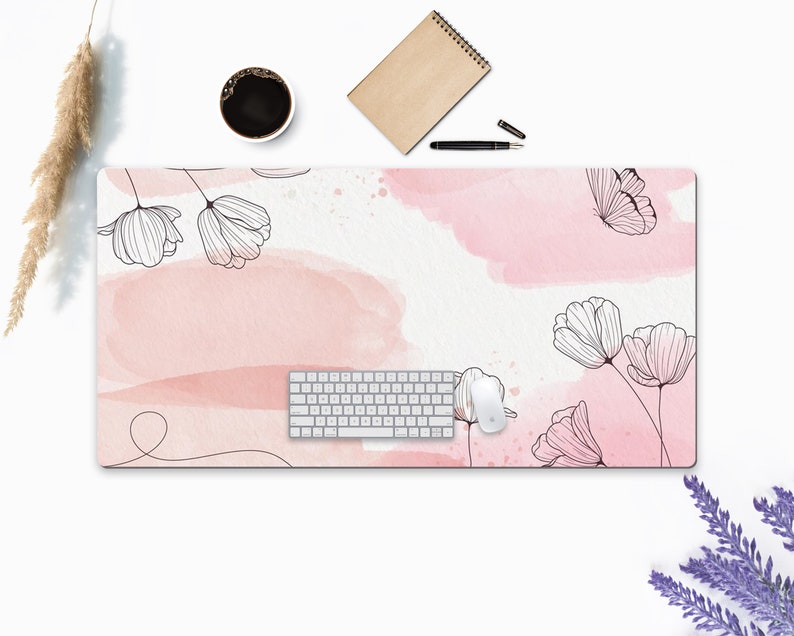 Pastel Floral Desk Pad Pink Cute Desk Pad Extra Large Desk - Etsy