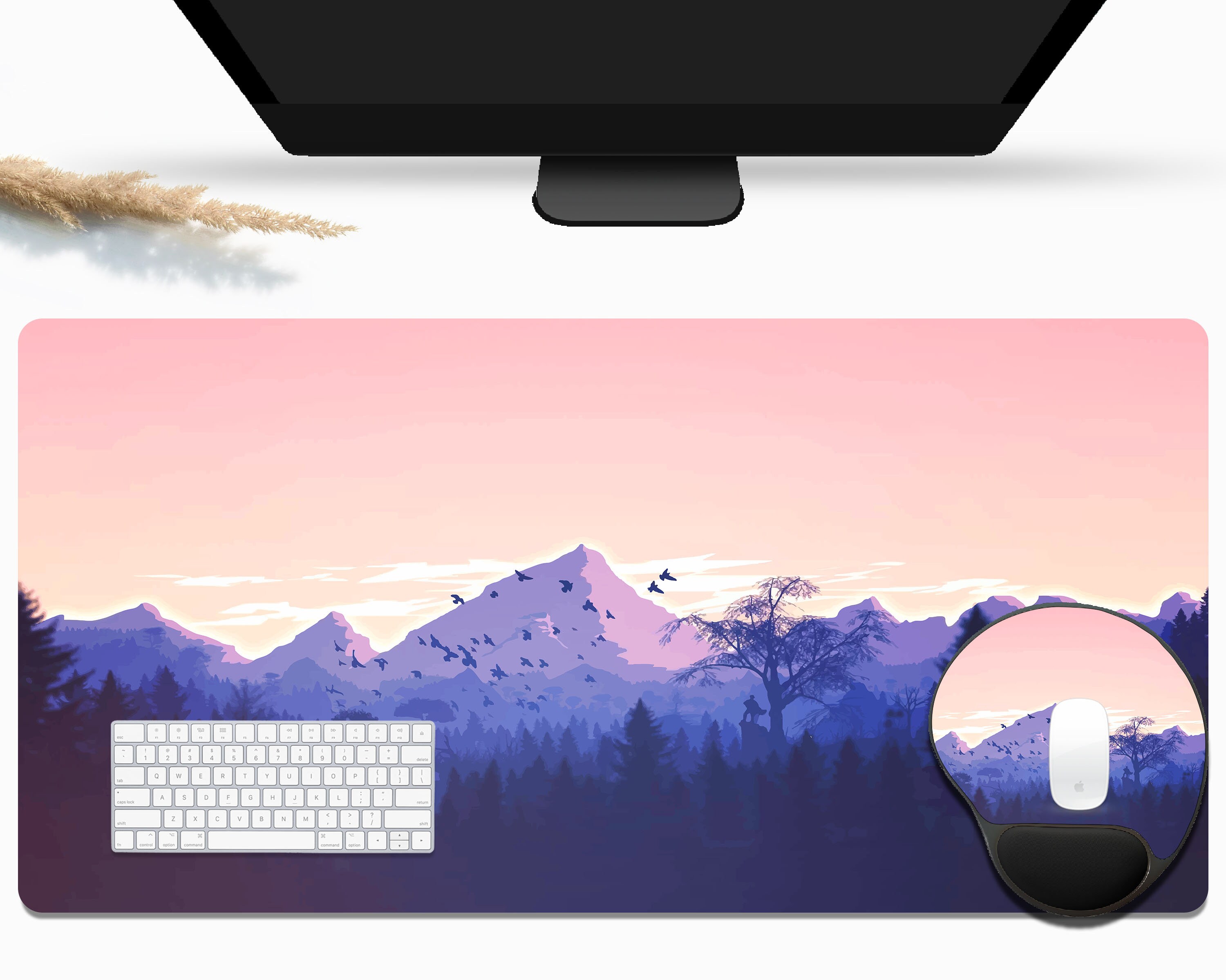 Pink and Blue Sunset Mountain Landscape Desk Mat Extra Large - Etsy