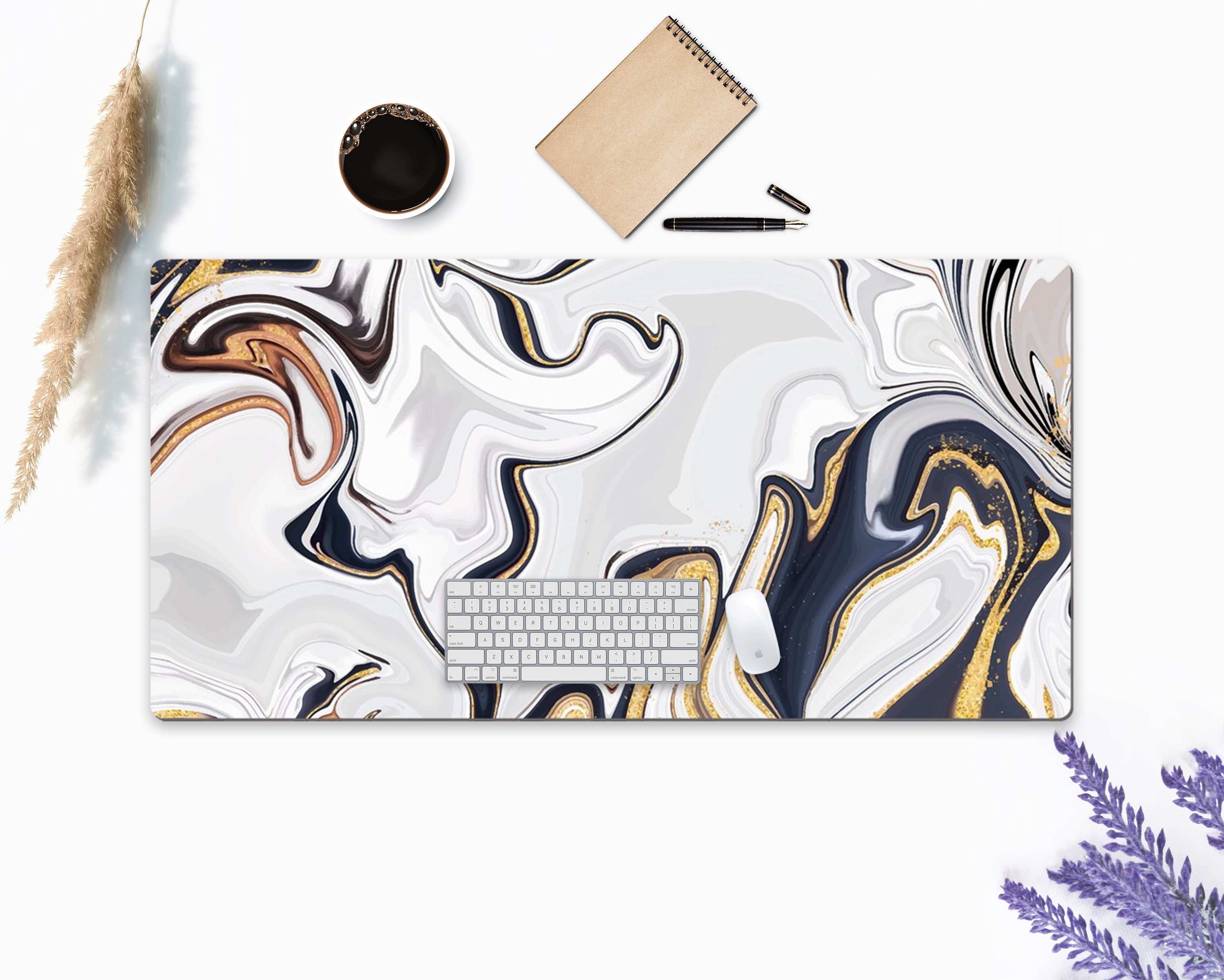 Marble Gold and Black Desk Mat Abstract Desk Mat Cute Desk | Etsy