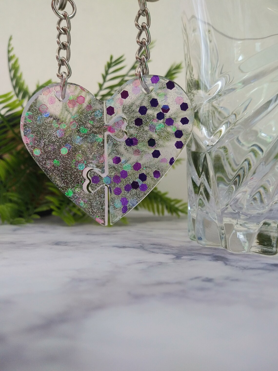 Two Piece Heart Shape Puzzle Keychain Resin | Etsy