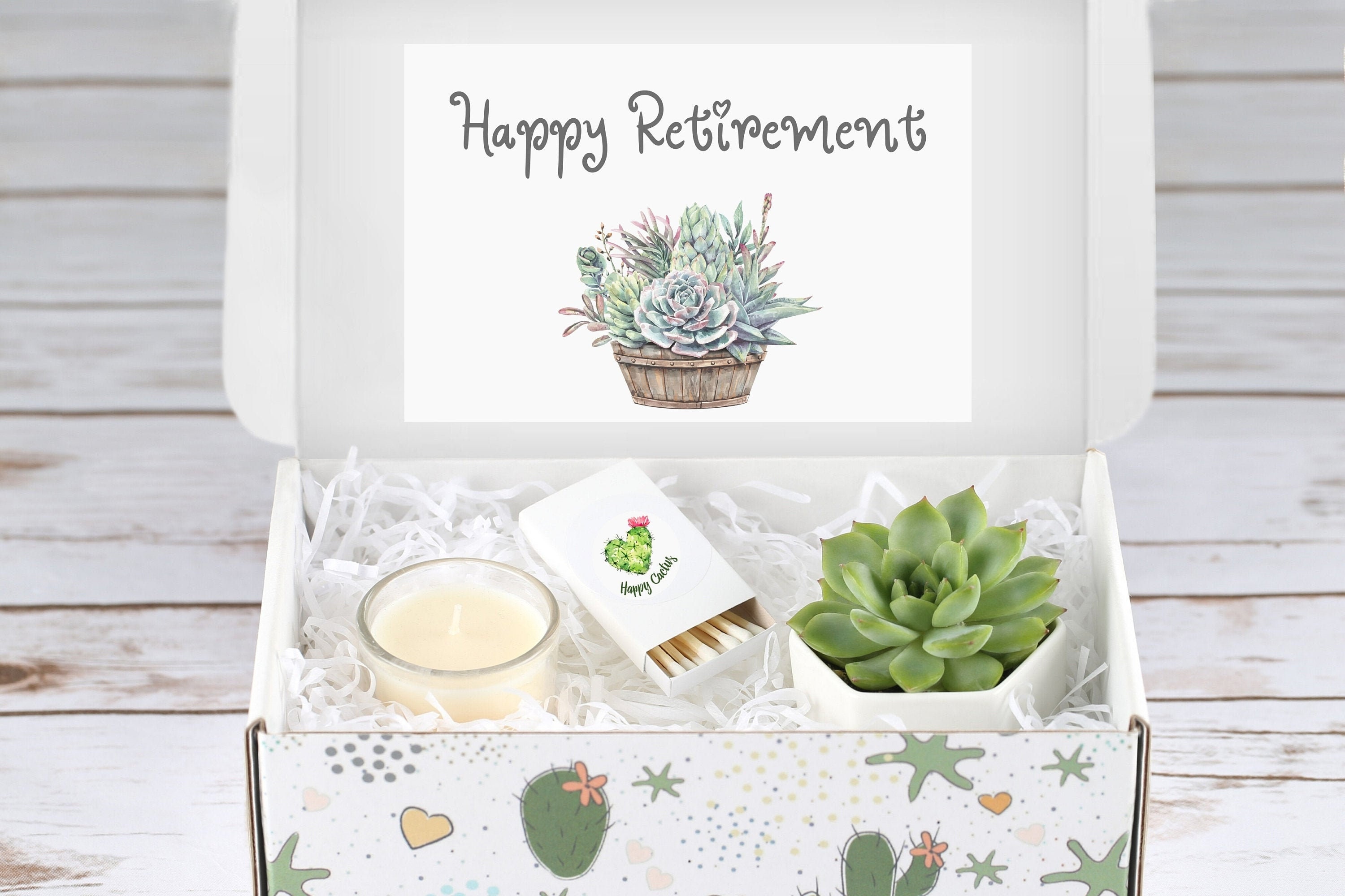 Outdoor & Gardening Happy Retirement Succulent & Tea Gift Tea Box Gifts ...