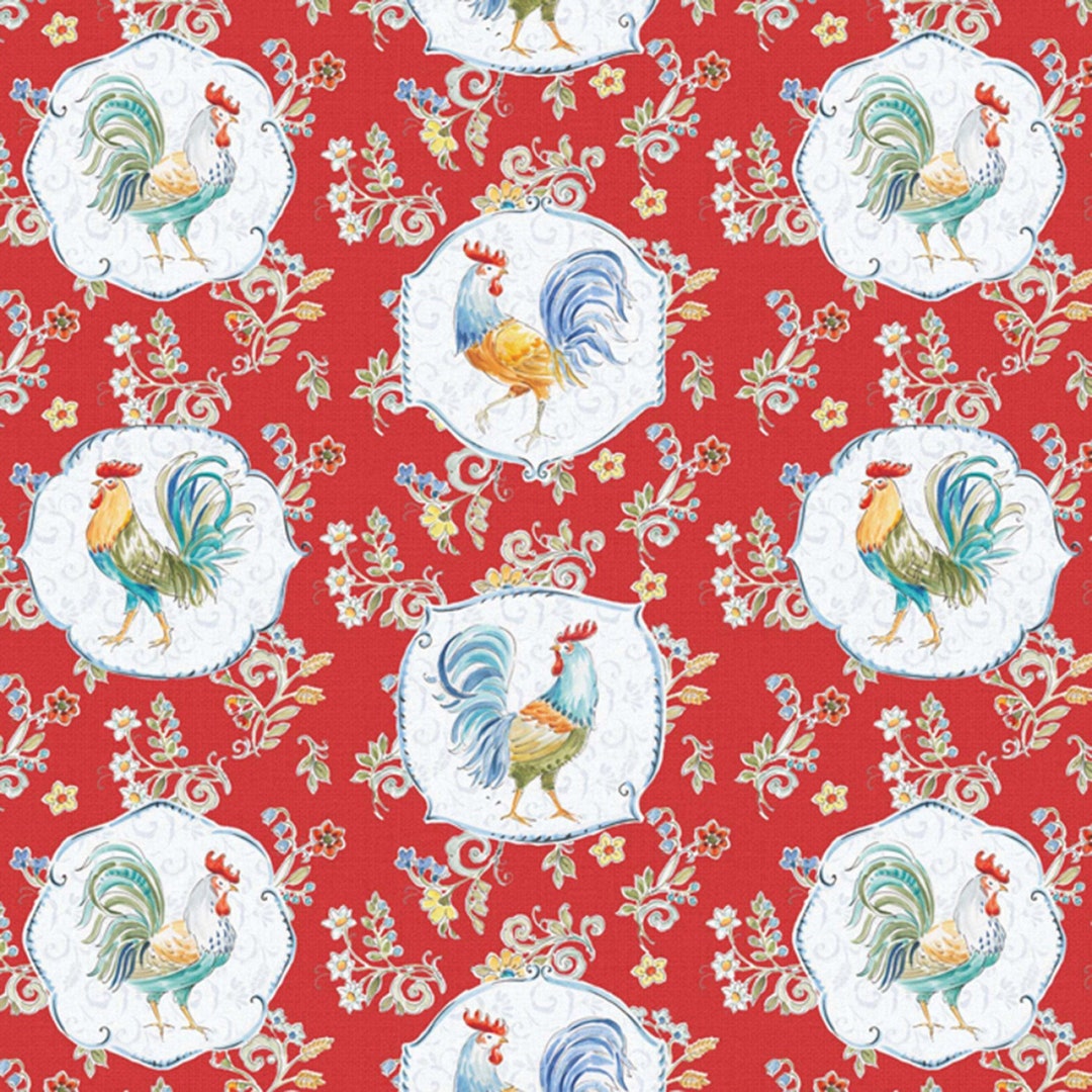 Red Rooster, Floral Medallion - Etsy