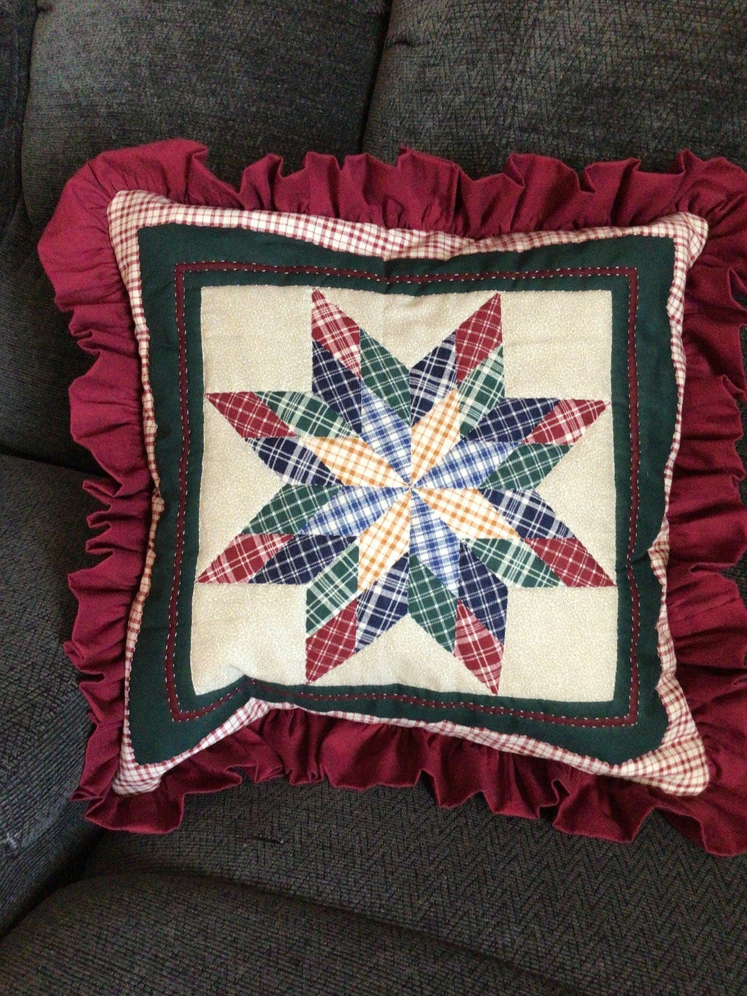 Patchwork Star Look Throw Pillow-hand Quilted-measures 16.5x16.5 Inches ...