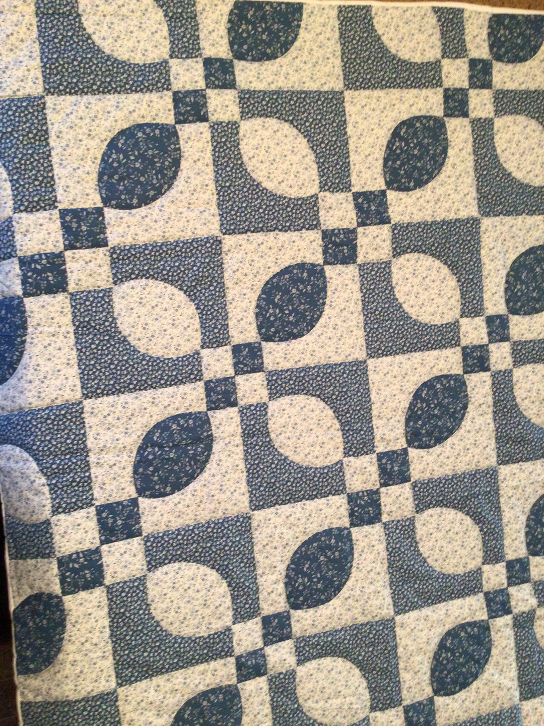 Blue and Cream Chain Pattern Lap Quilt-hand Quilted Measures 50x44 ...