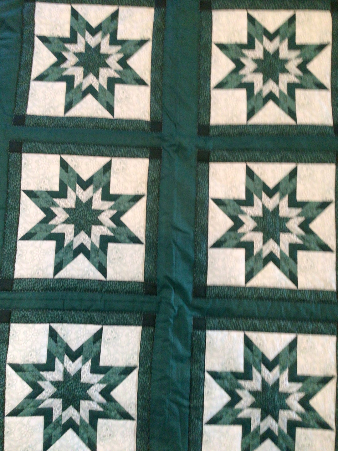 Vintage Green Star Print-lap Quilt or Daybed-hand Quilted-measures ...